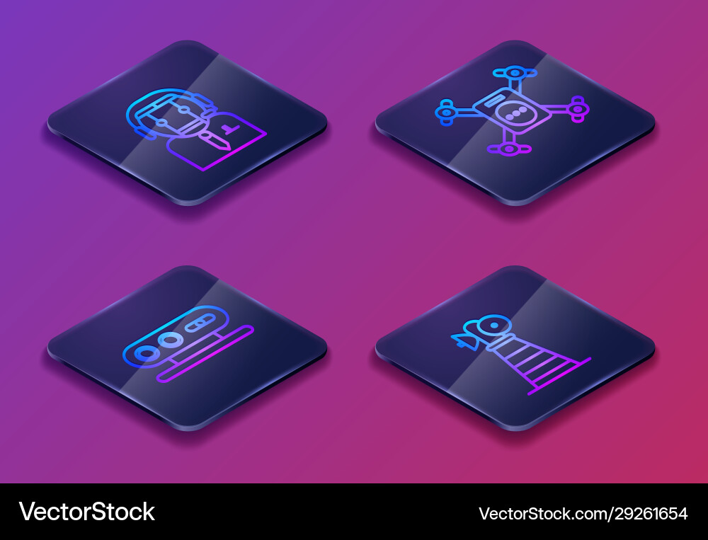 Set isometric line worker robot 3d scanning Vector Image