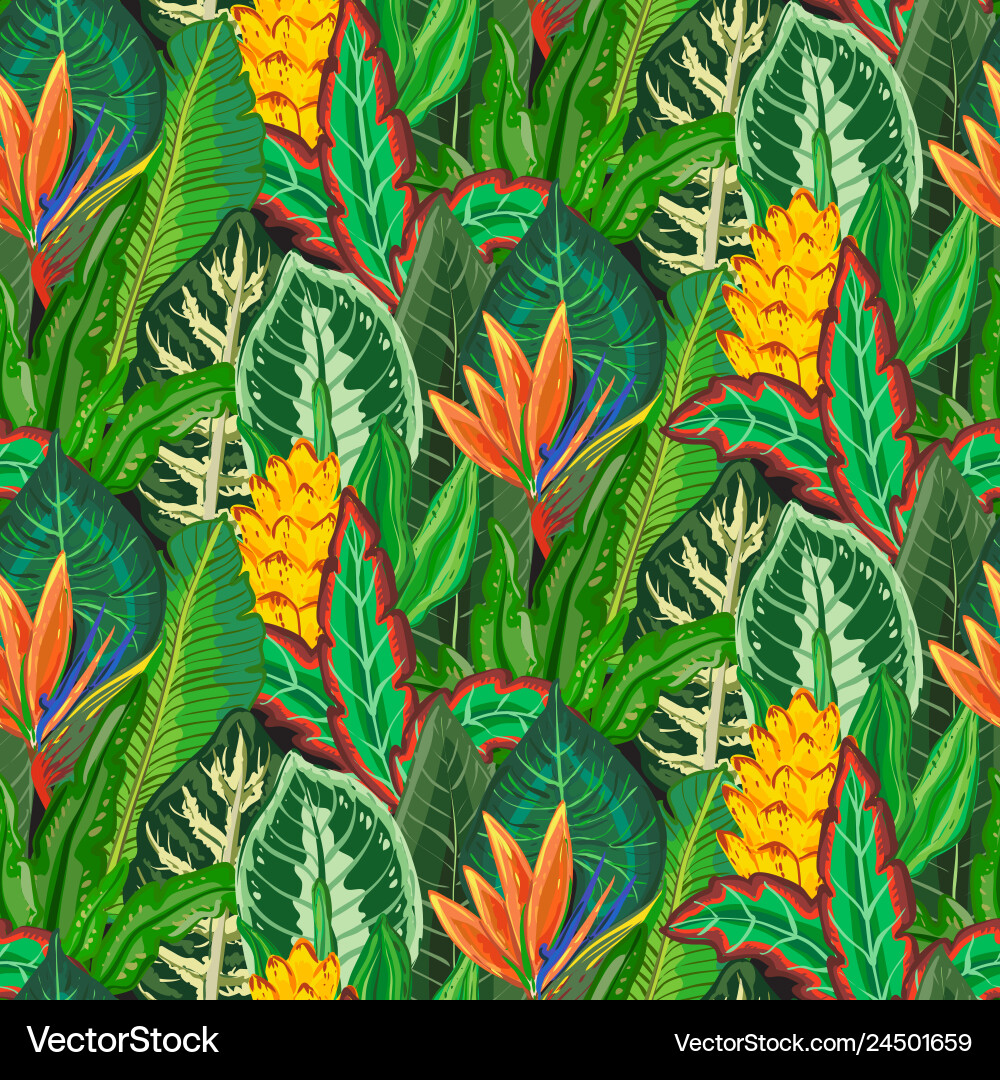 Seamless pattern with tropical palm leaves Vector Image