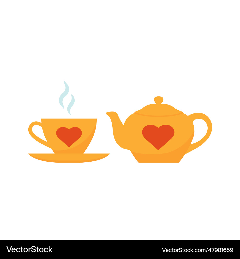 Teapot cup icon yellow tea-set flat design Vector Image