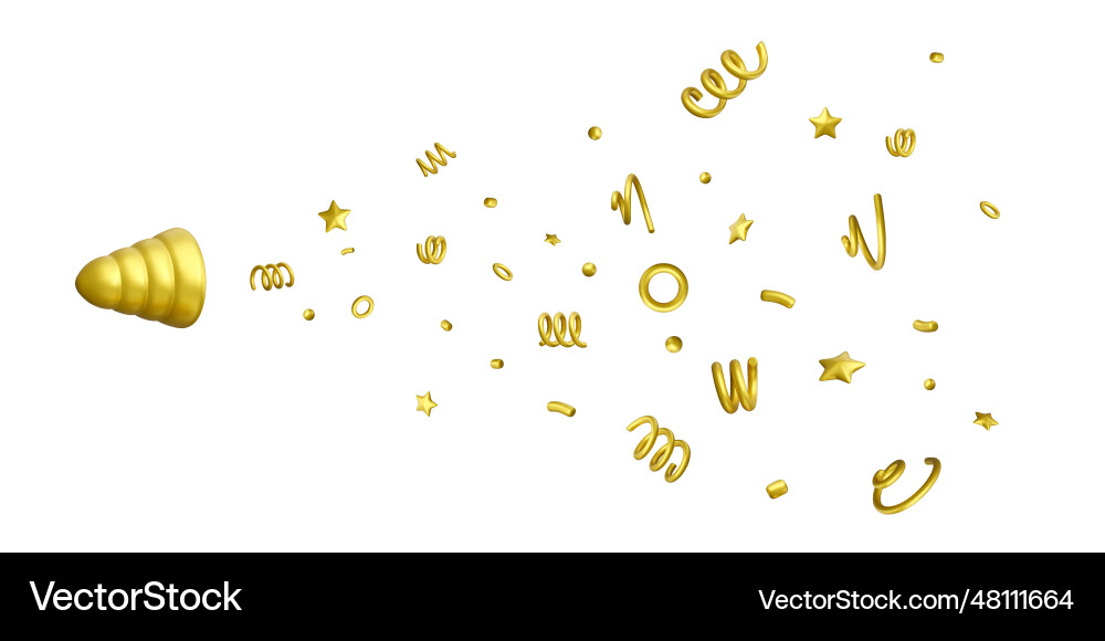 3d party popper gold cone cracker explosion Vector Image