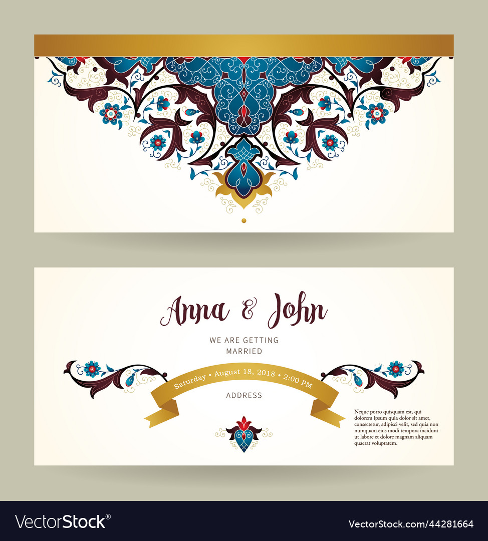 Ornate wedding invitation in eastern style Vector Image Ornate wedding invitation in eastern style Vector Image