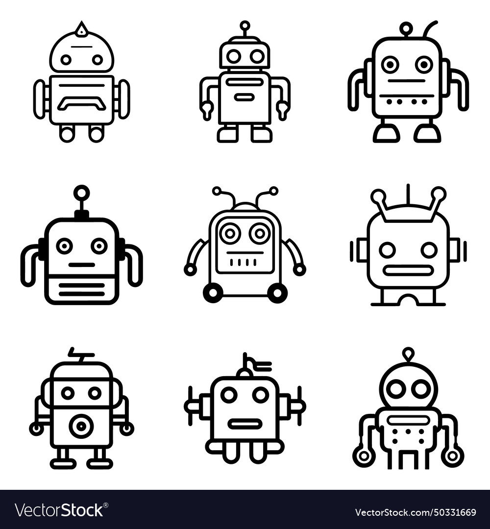 Robots flat icon set isolated on white background Vector Image