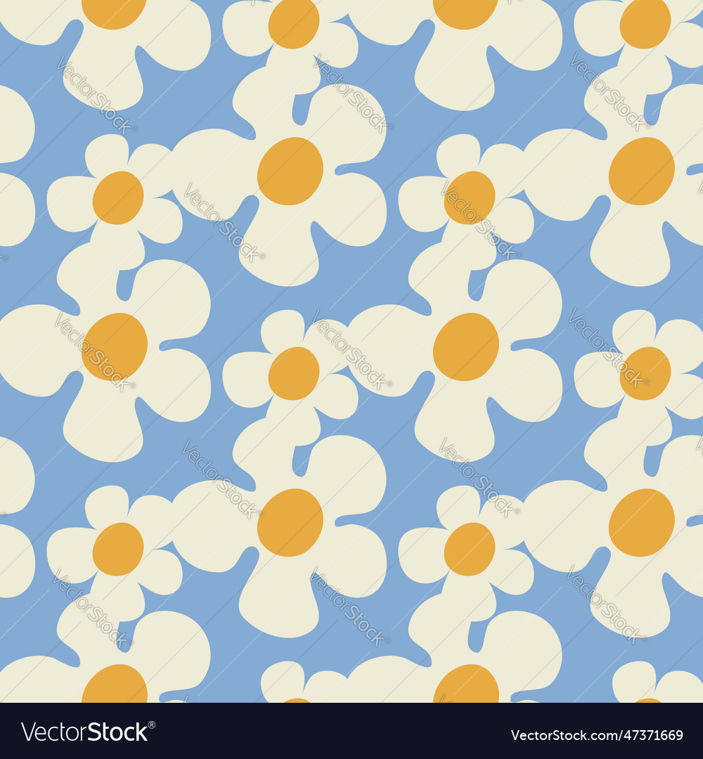 Seamless pattern with daisy flowers in groovy Vector Image
