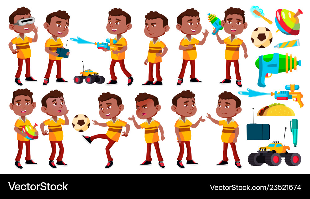 Black afro american kindergarten kid poses Vector Image