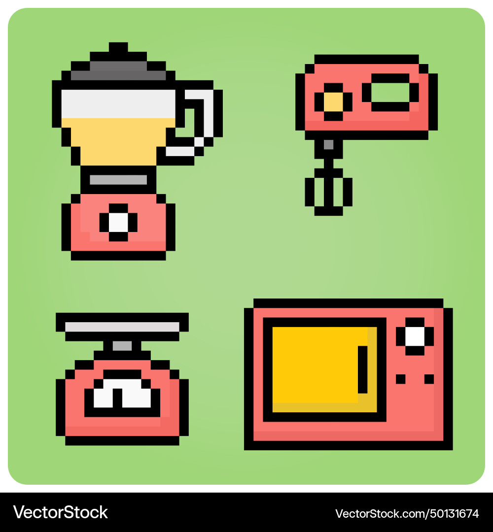 Cooking ware in 8 bit pixel art Royalty Free Vector Image