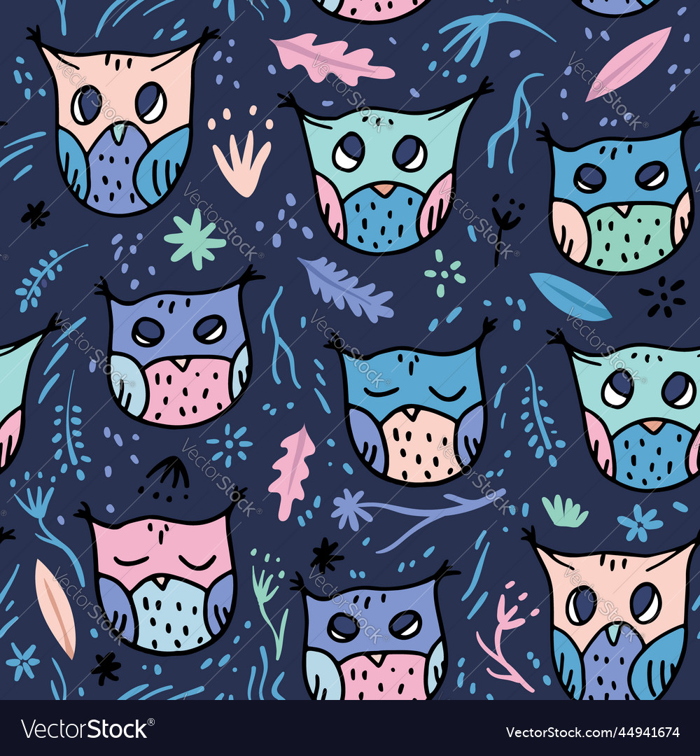 Seamless pattern with colorful owls Royalty Free Vector