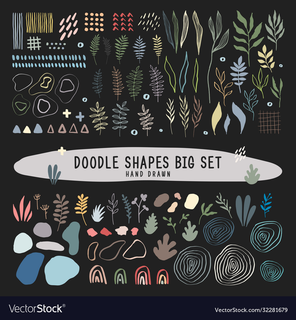 Doodle shapes big set hand drawn flat Royalty Free Vector