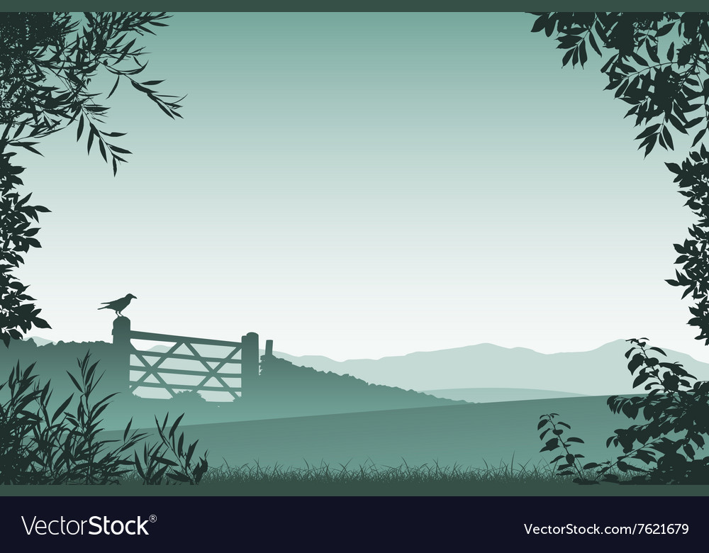 Landscape with farm gate Royalty Free Vector Image