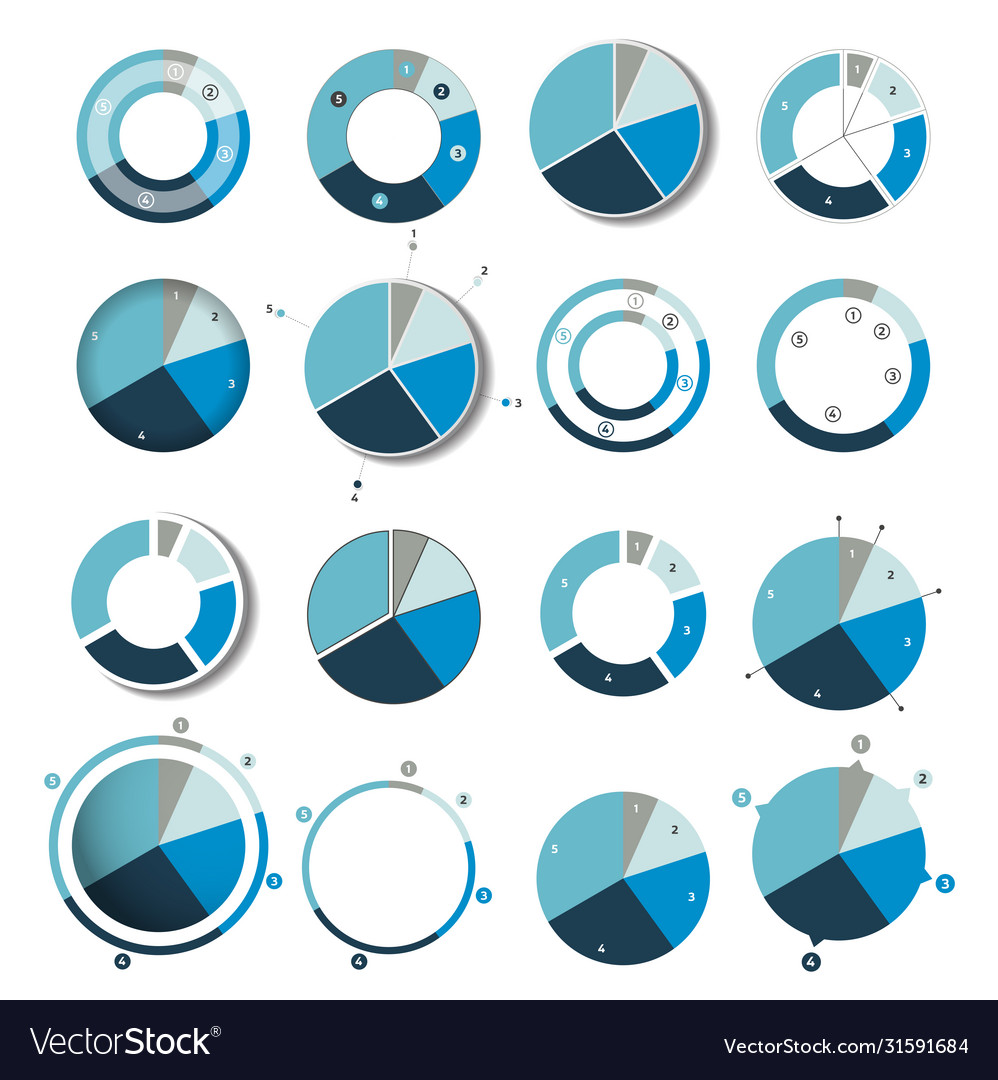 Big set round circle chart graph simply color Vector Image