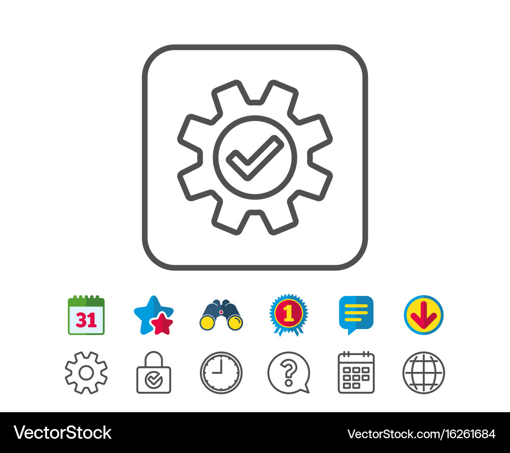 Cogwheel line icon approved service sign Vector Image