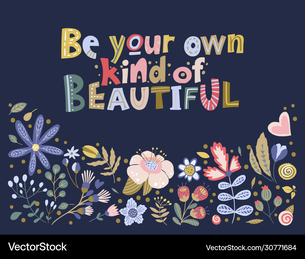 Floral lettering card in a flat style Royalty Free Vector