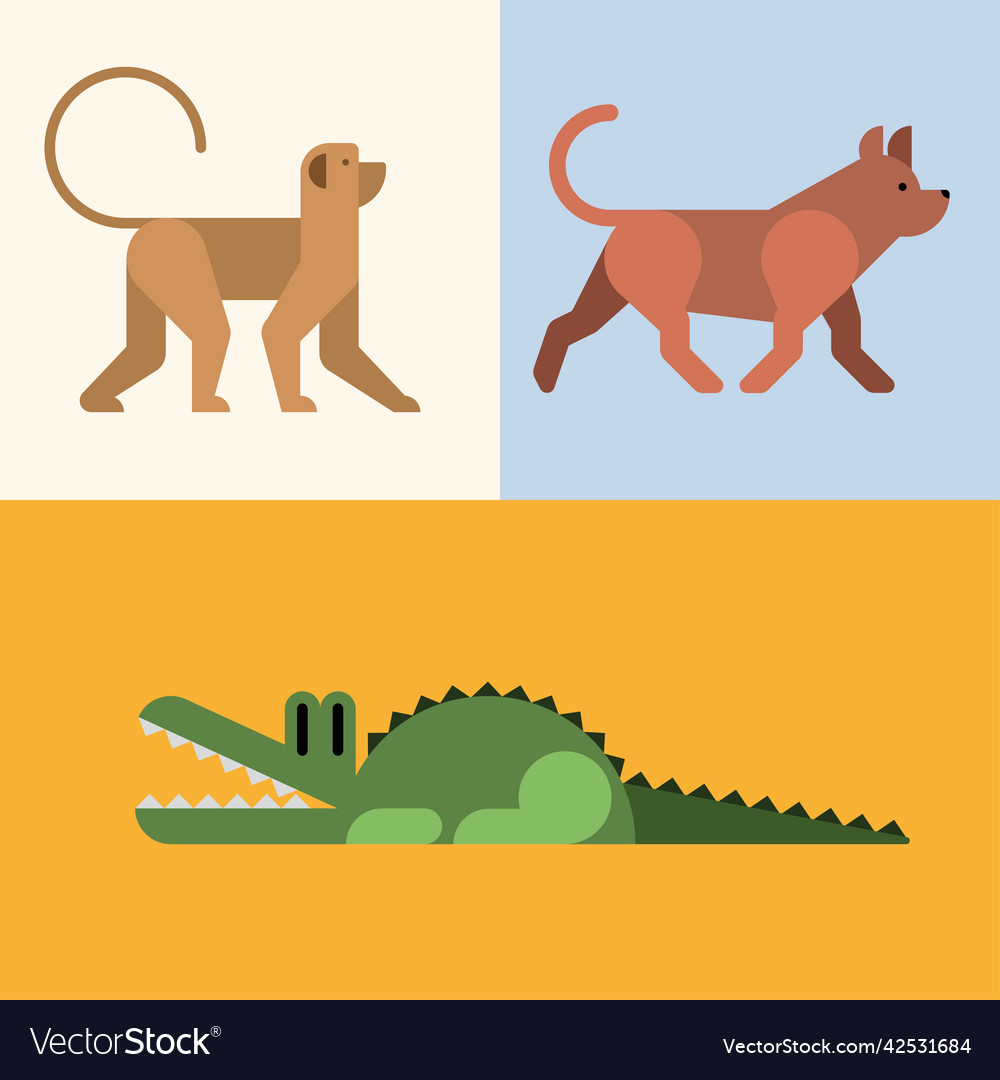 Three animals basic forms style Royalty Free Vector Image