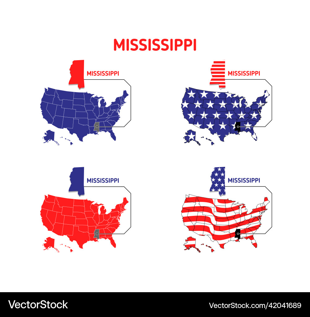 Mississippi map with usa flag design Royalty Free Vector