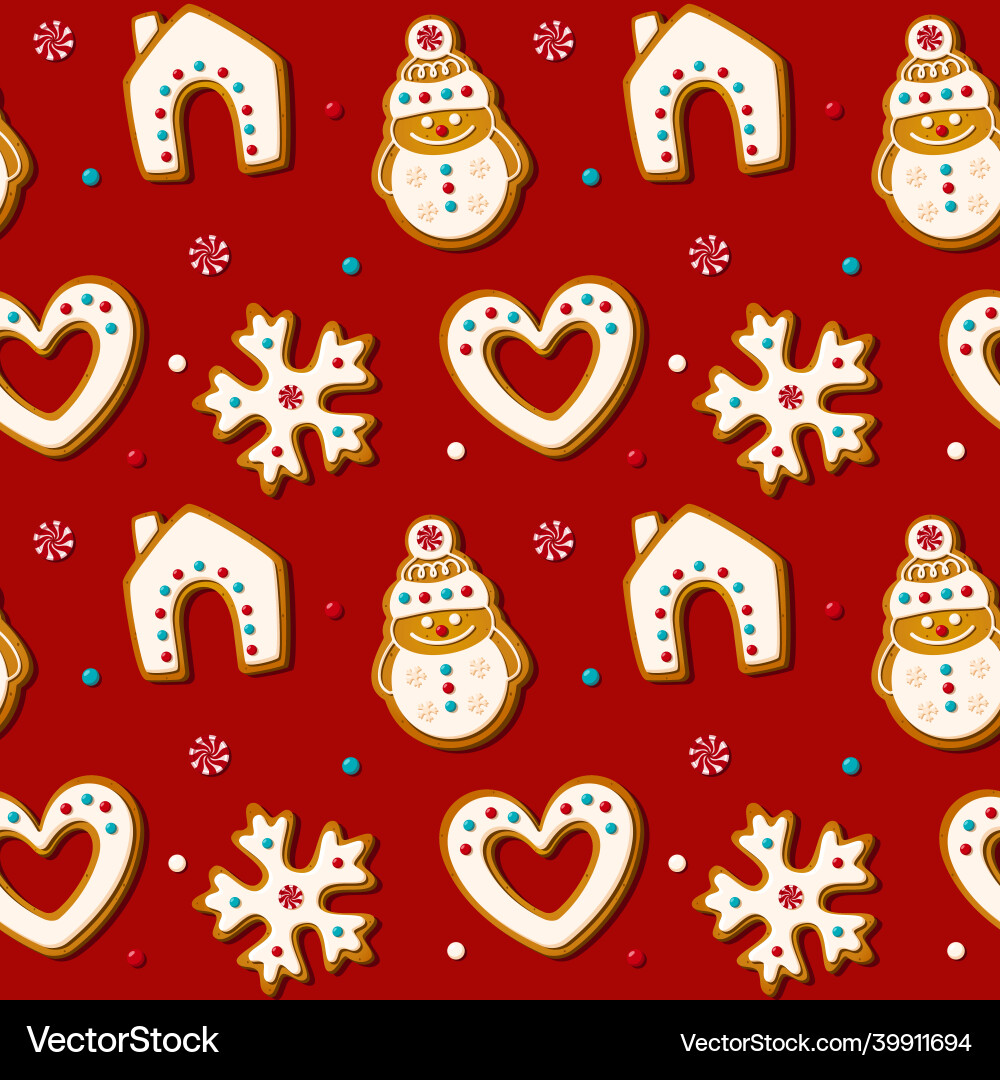 Christmas seamless pattern with gingerbread Vector Image