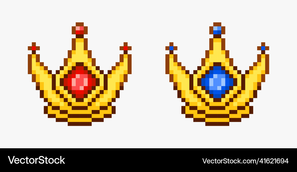 Crown collection in pixel art style Royalty Free Vector