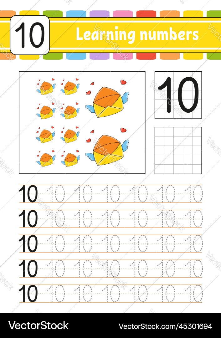 Trace and write numbers handwriting practice Vector Image