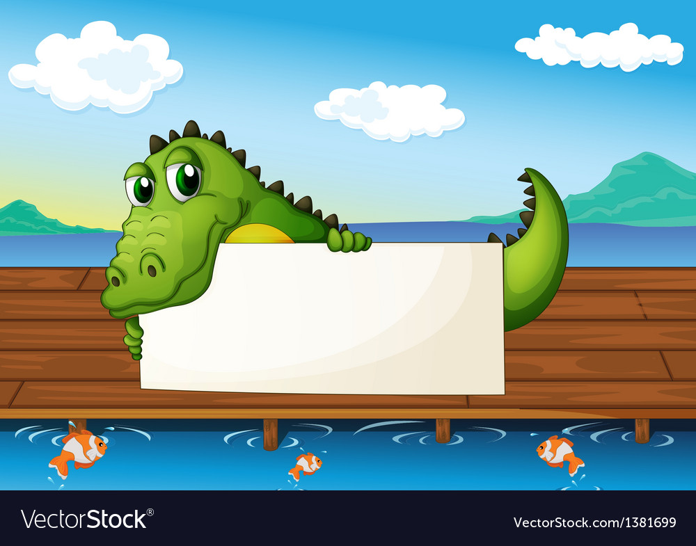 An alligator holding an empty signboard at the Vector Image