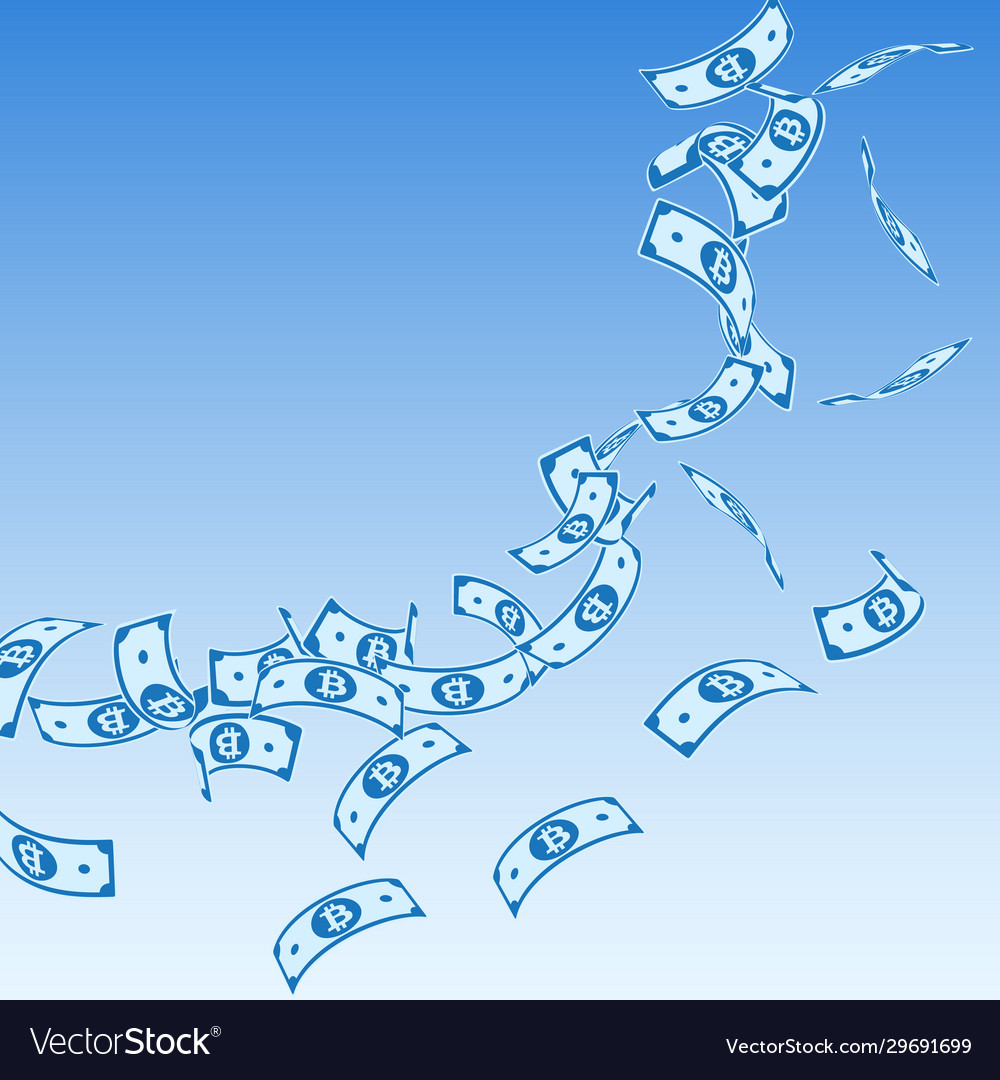 Bitcoin internet currency notes falling floating Vector Image