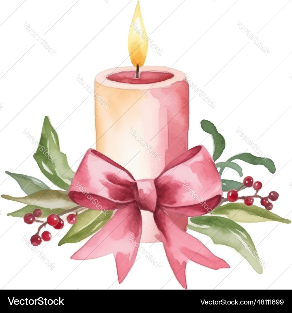 Christmas candle decorated with red bow Royalty Free Vector