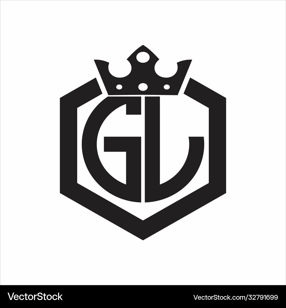 Gl logo monogram rounded hexagon shape Royalty Free Vector