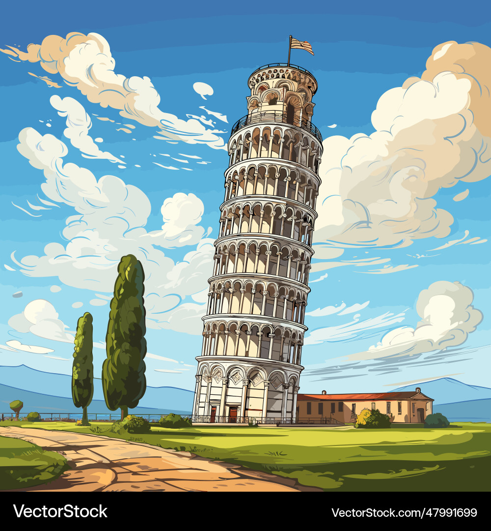 Leaning tower of pisa hand-drawn comic Royalty Free Vector