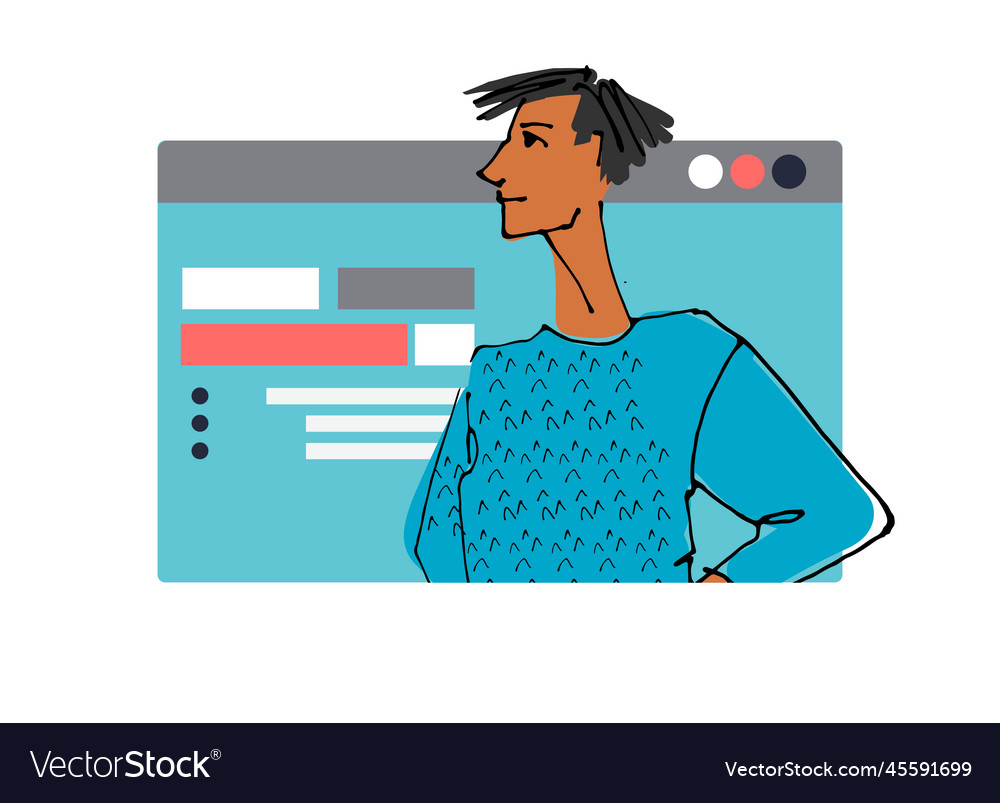 Young man in front of a computer screen flat Vector Image