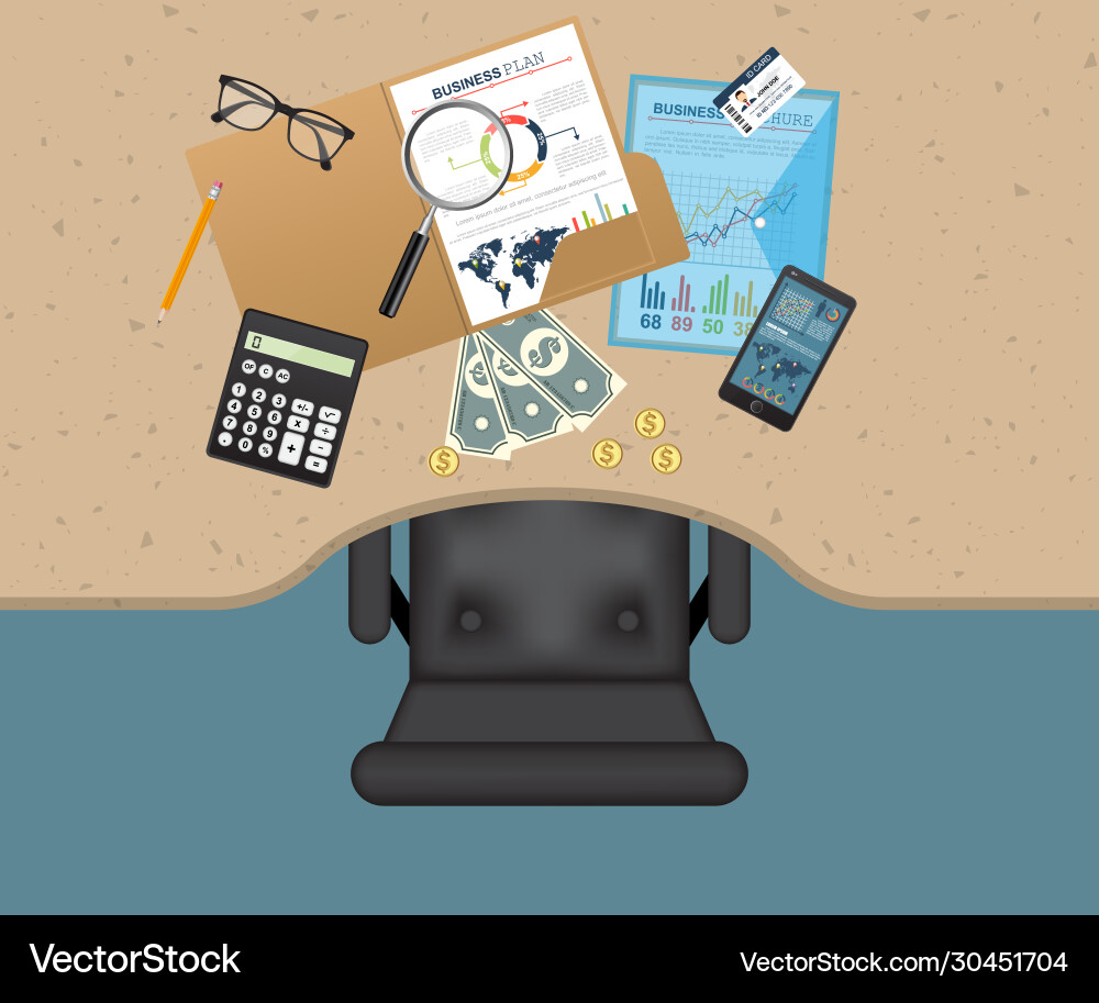 Business workspace top view office objects Vector Image