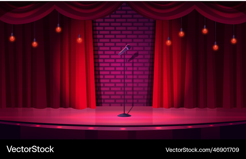Comedy theater empty stage concert scene with red Vector Image