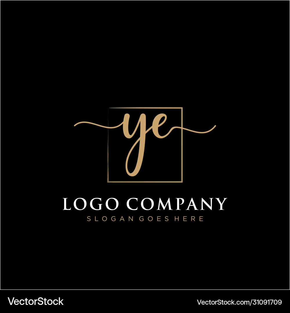 Ye initial handwriting logo with rectangle Vector Image