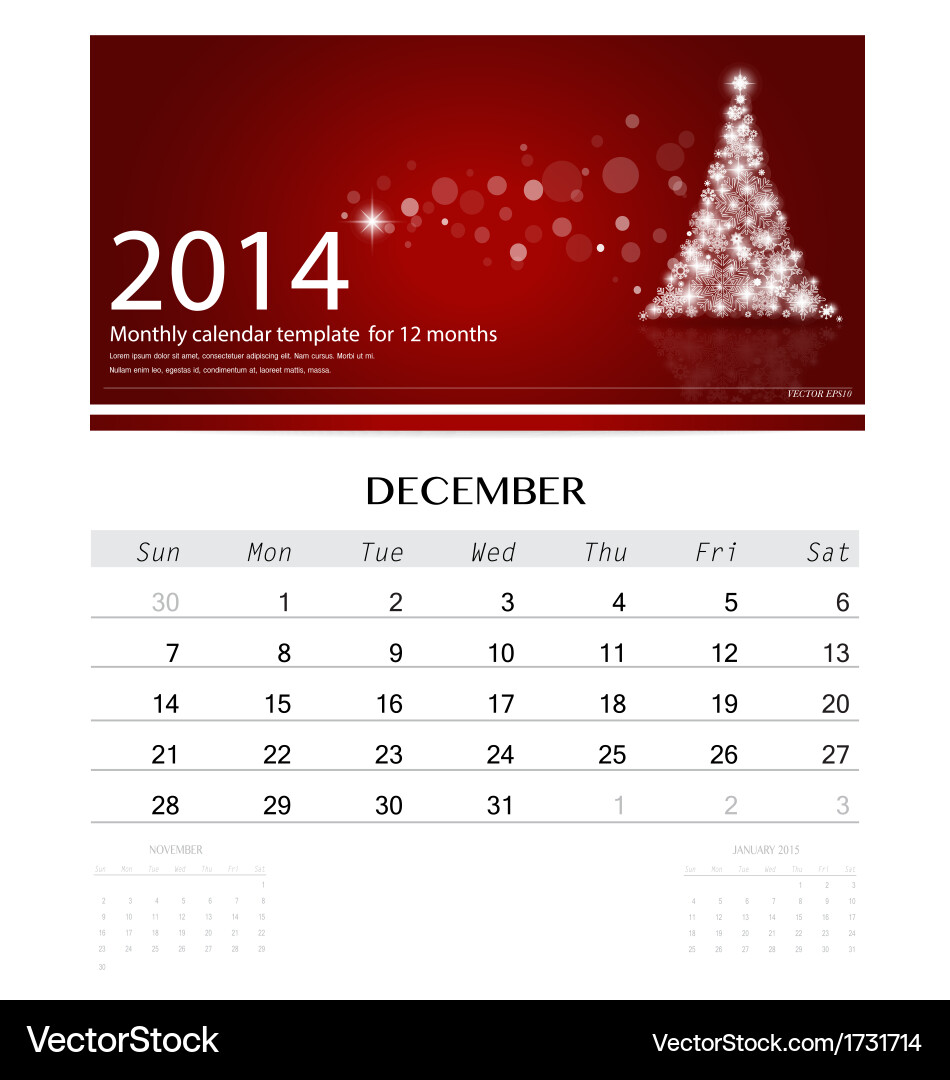 2014 calendar monthly template Royalty Free Vector Image