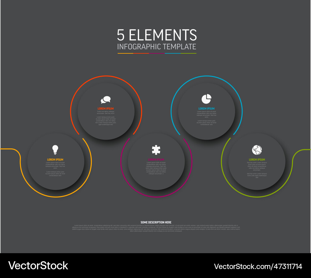 Dark five circle steps template with white cards Vector Image