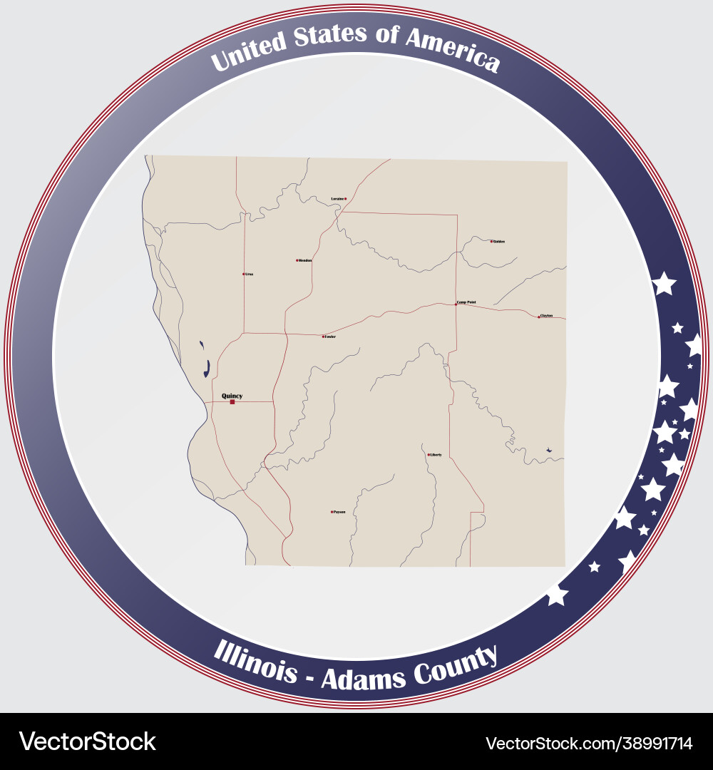 Map adams county in illinois Royalty Free Vector Image