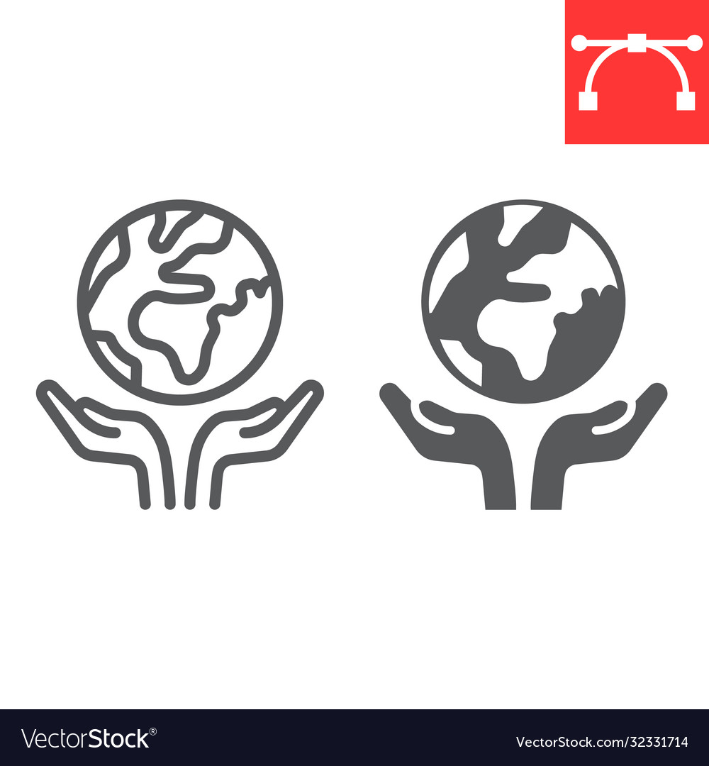 Save planet line and glyph icon earth Royalty Free Vector