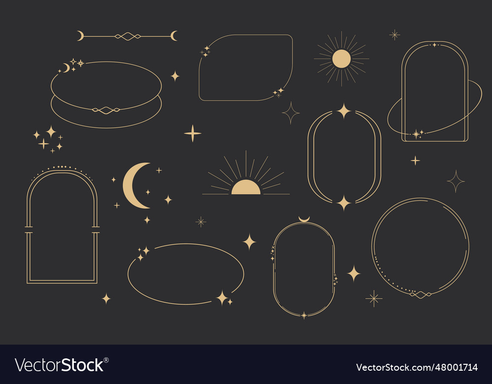 Set golden celestial frames borders arch line Vector Image