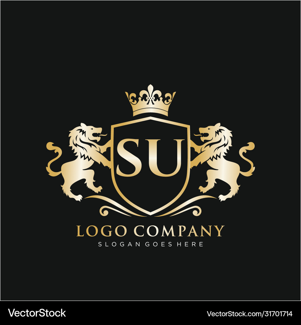 Su letter initial with lion royal logo template Vector Image