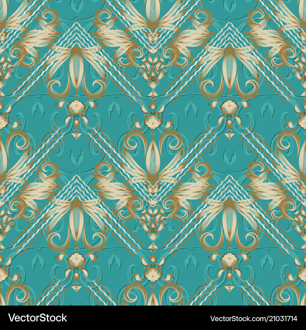Vintage floral striped seamless pattern turquoise Vector Image