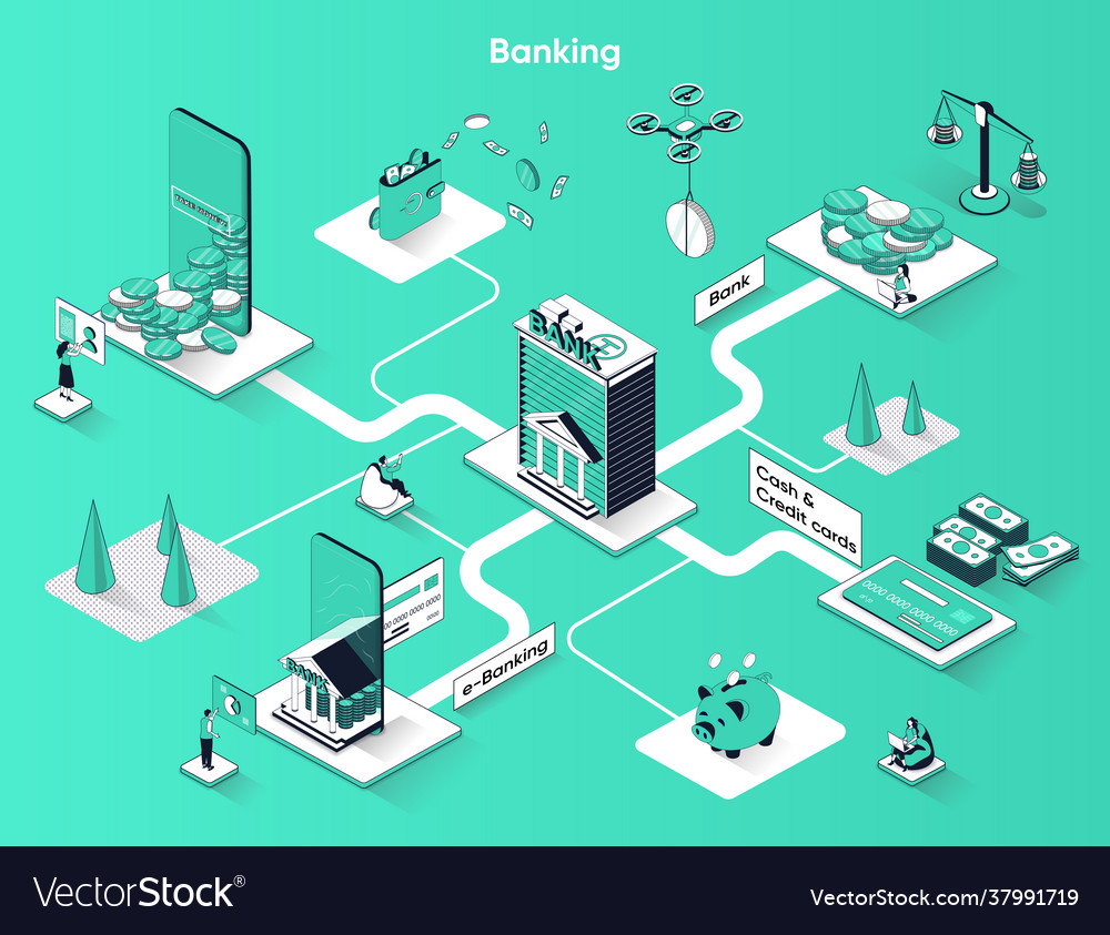 Banking services isometric web banner digital Vector Image