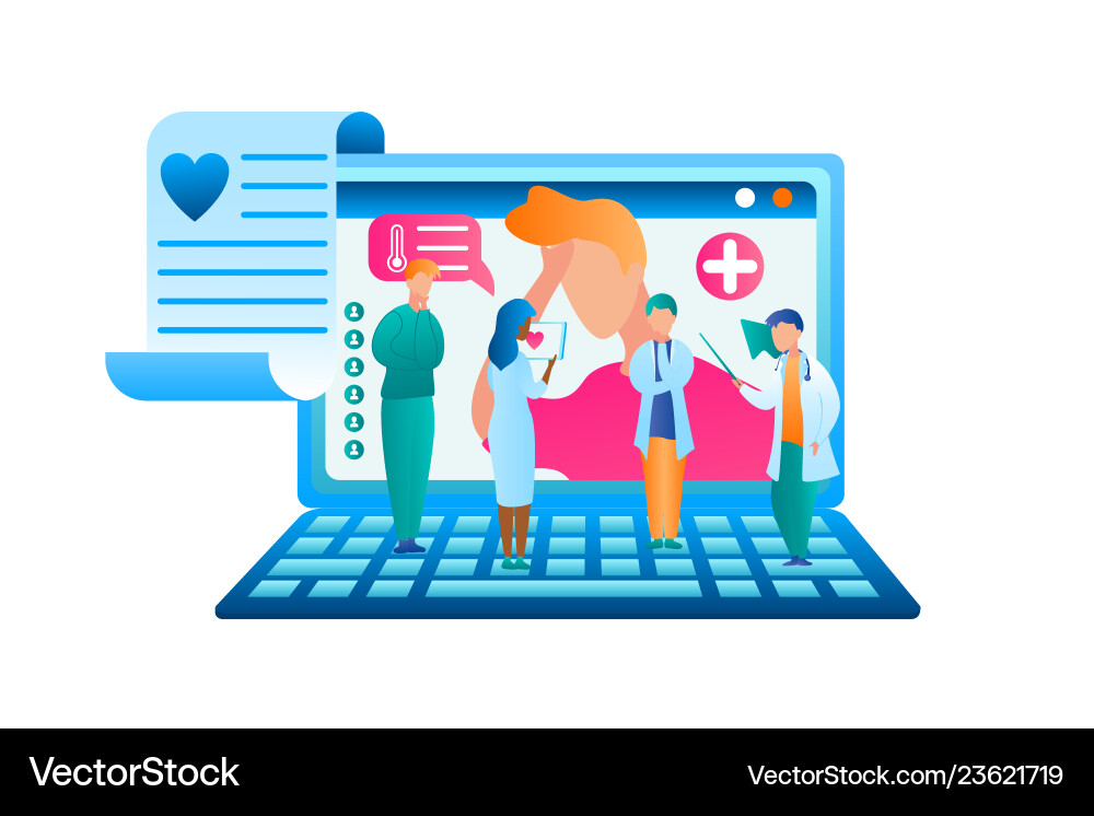 Flat group doctor discuss patient treatment Vector Image