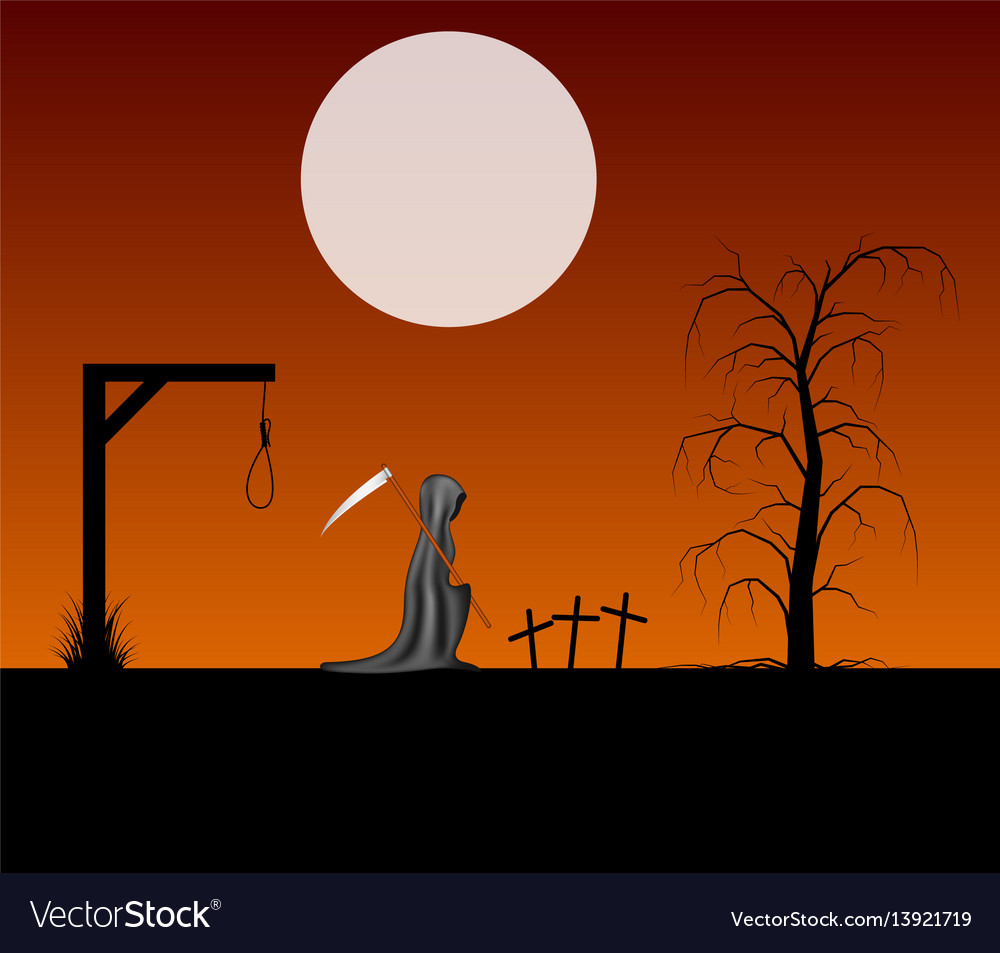 Spooky Background With Grim Reaper Scythe Vector Image