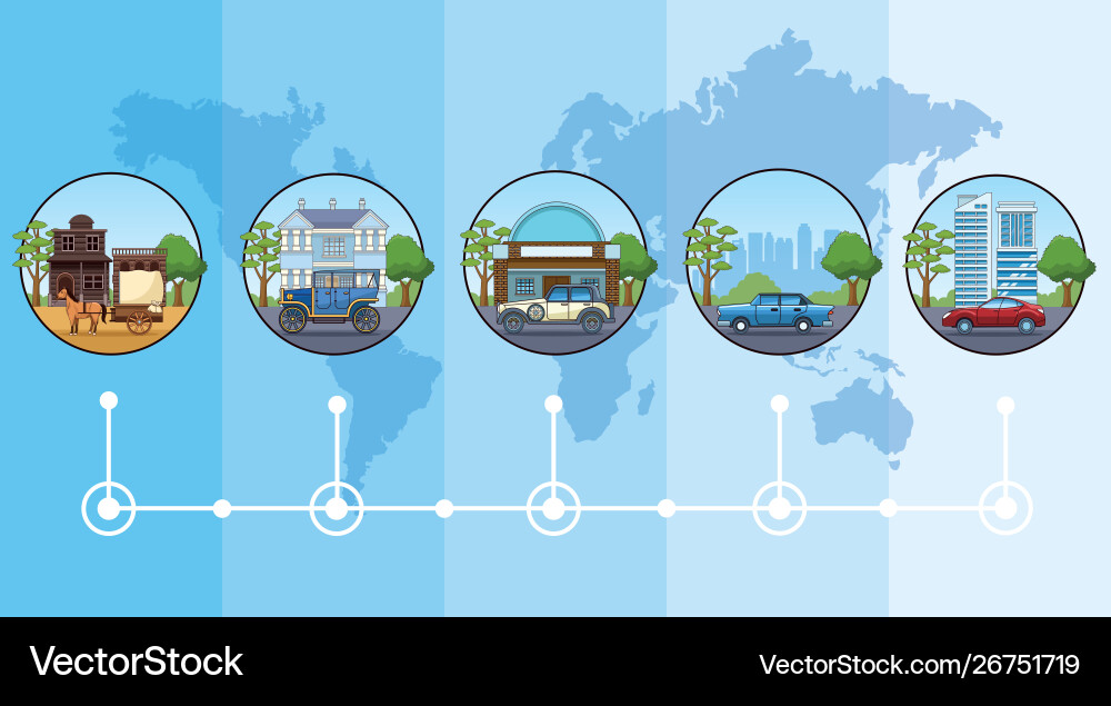 Transport and vehicles evolution timeline Vector Image