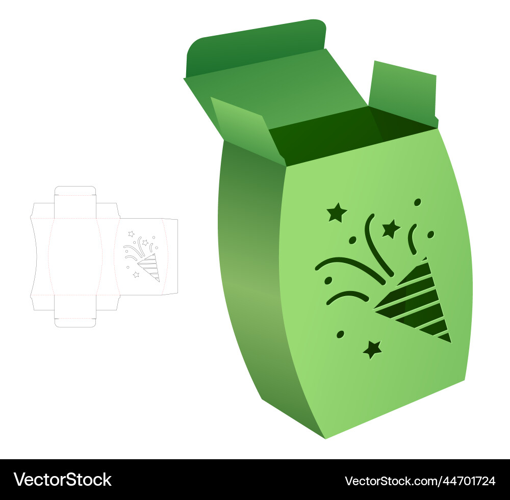 Curved box with confetti window die cut template Vector Image