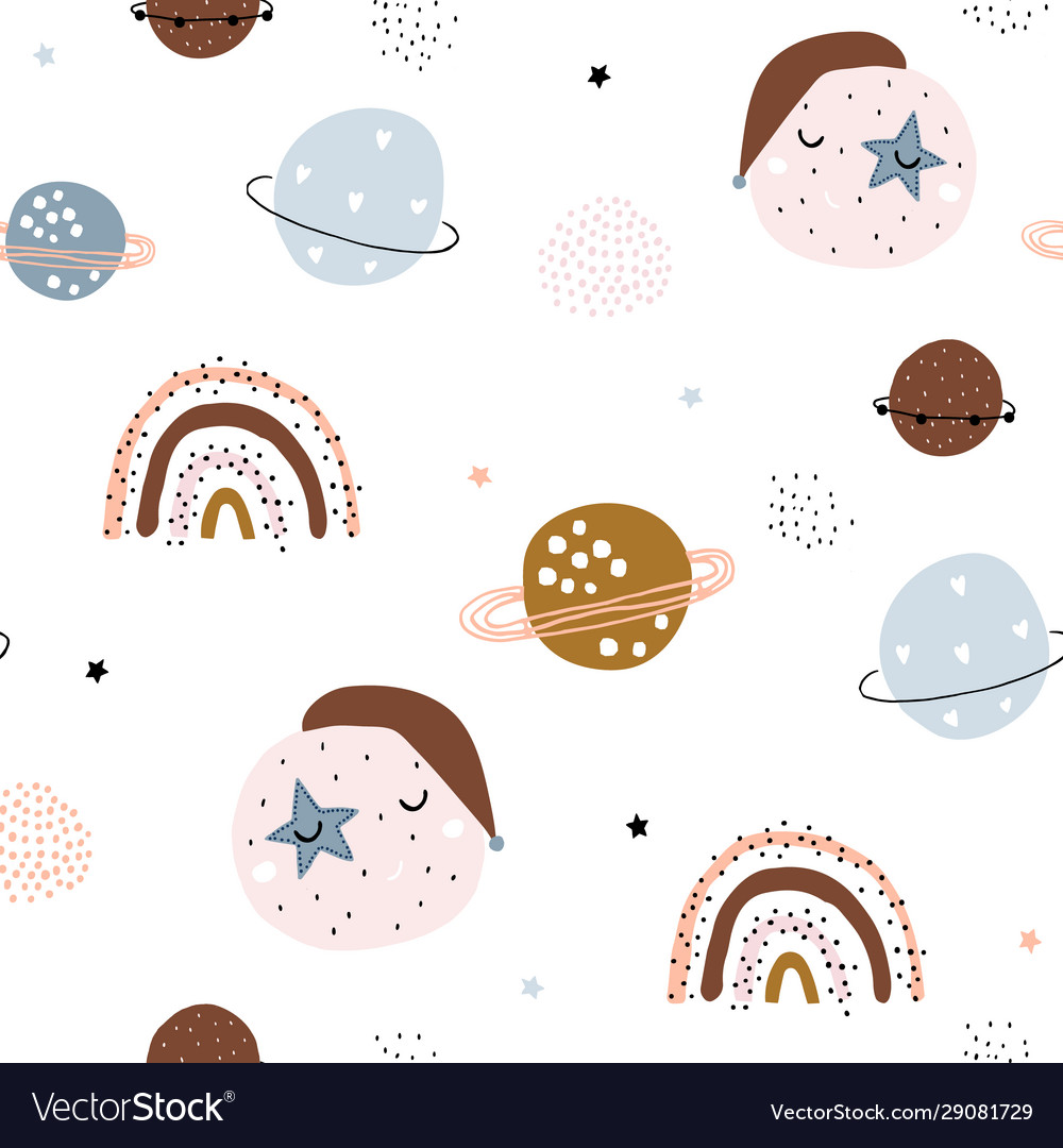 Childish seamless pattern with hand drawn space Vector Image