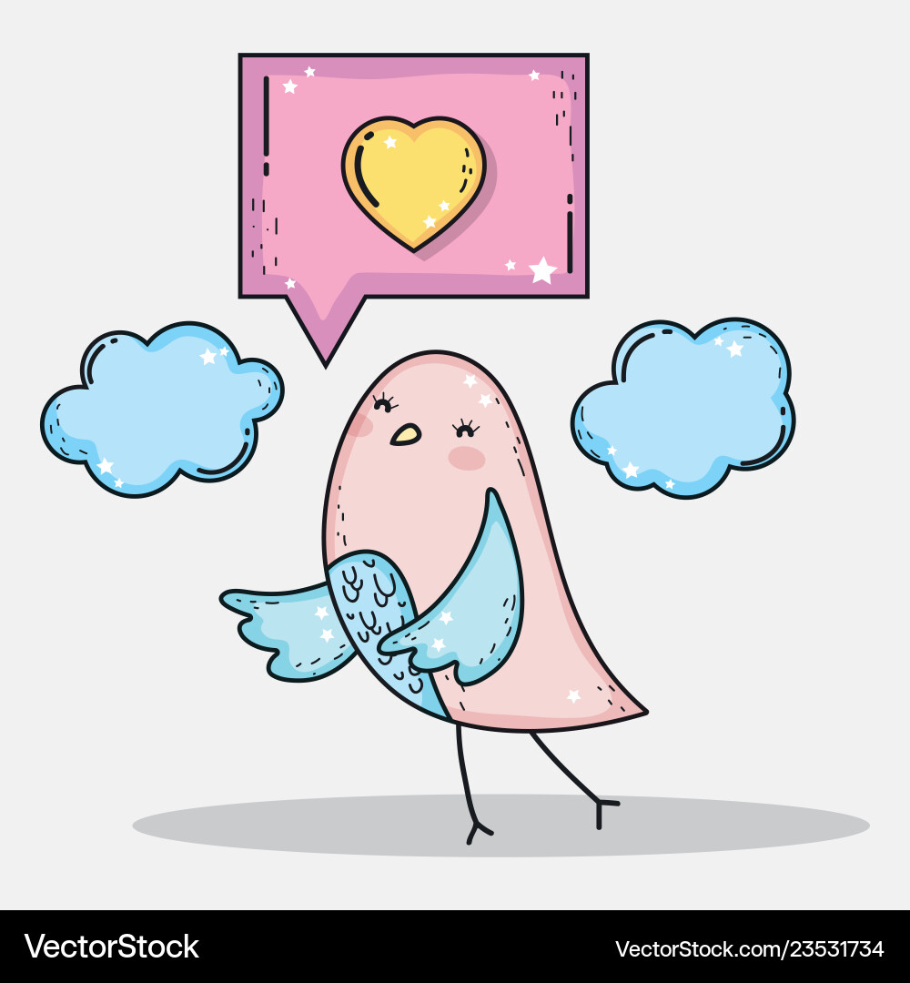 Bird and chat bubble with heart message clouds Vector Image