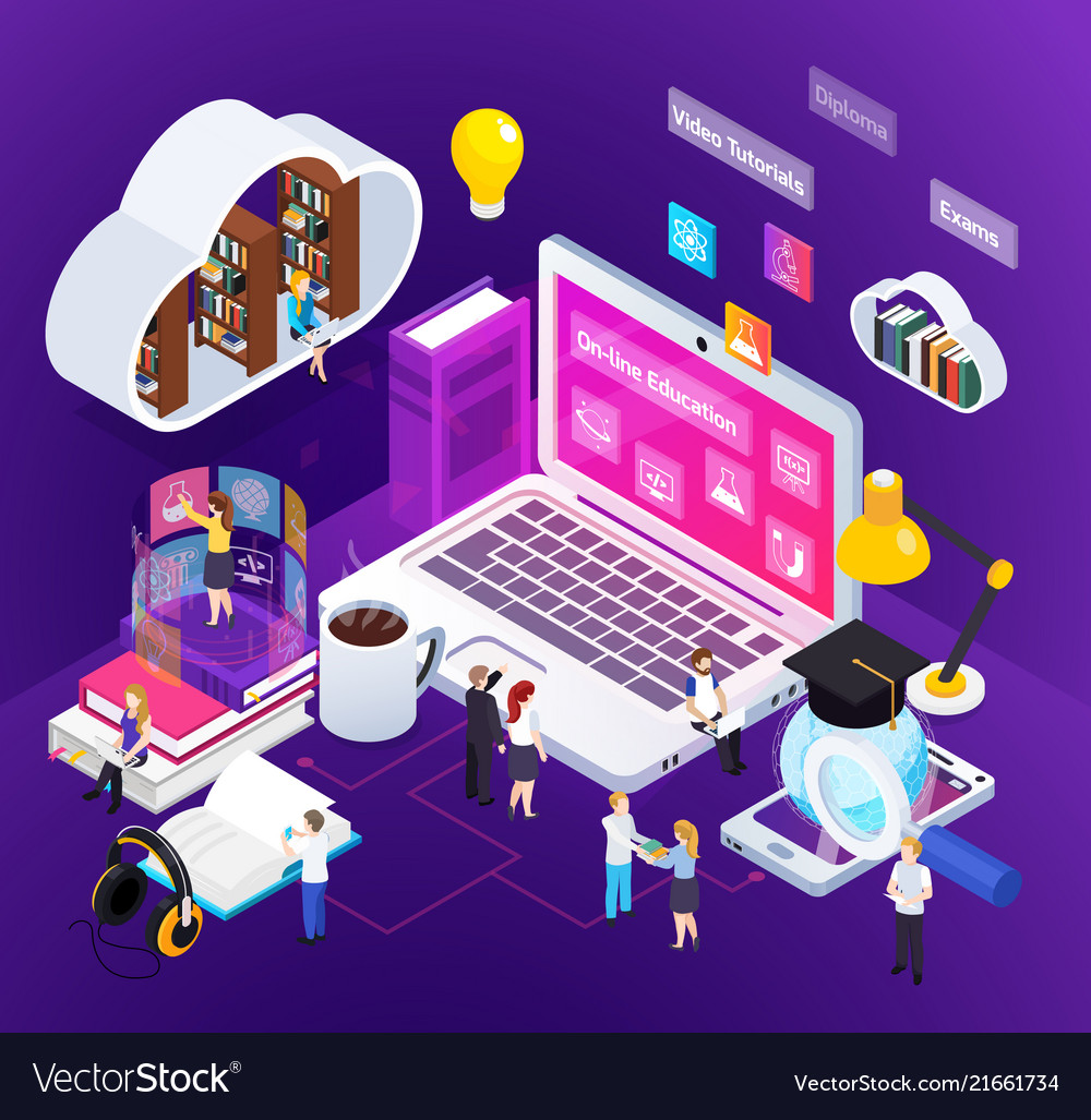 E-learning isometric composition Royalty Free Vector Image
