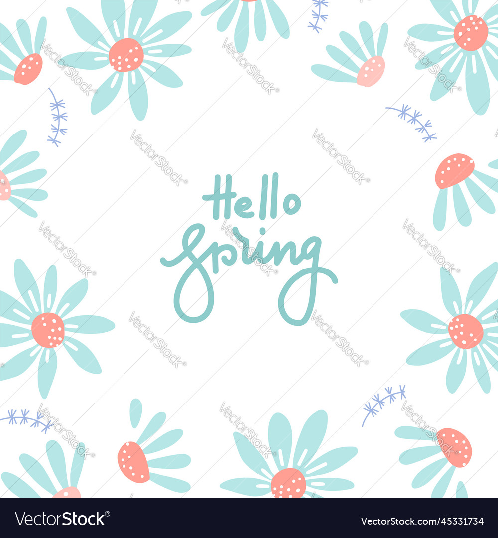 Hello spring banner hand drawn lettering Vector Image