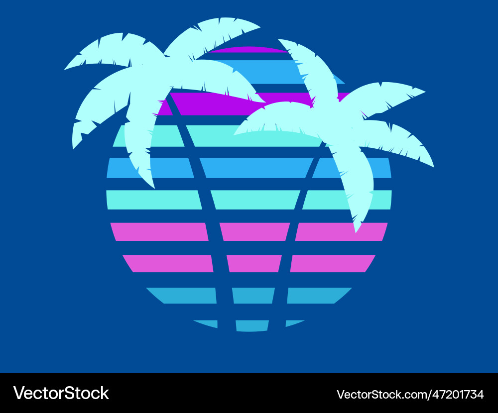 Two palm trees against the backdrop of 80s Vector Image