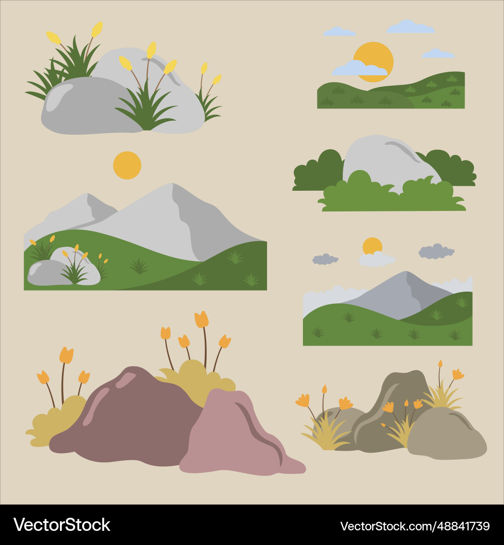 Grass and stone with cartoon style Royalty Free Vector Image