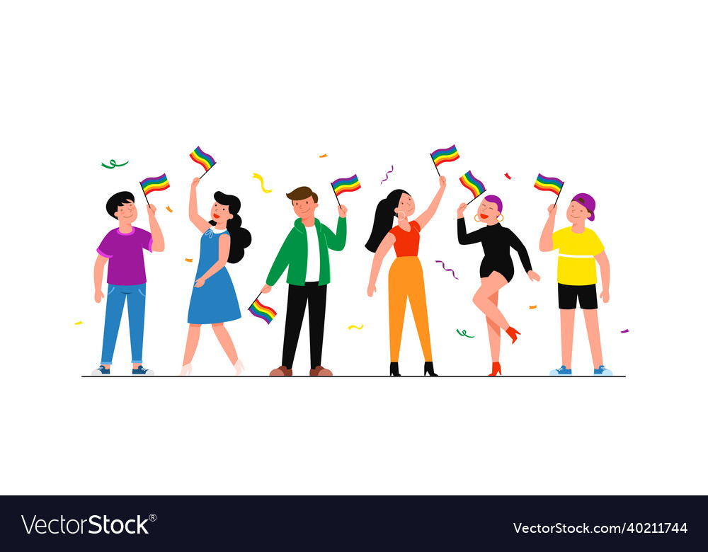 Lgbtq community happy hugging young people Vector Image