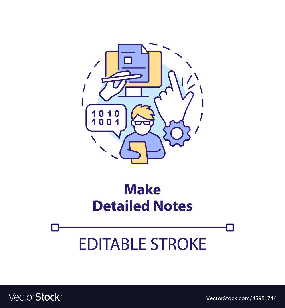 Make detailed notes concept icon Royalty Free Vector Image