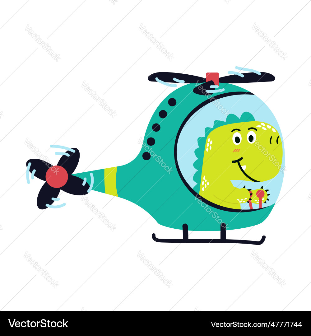 Pilot dinosaur flying helicopter cartoon Vector Image